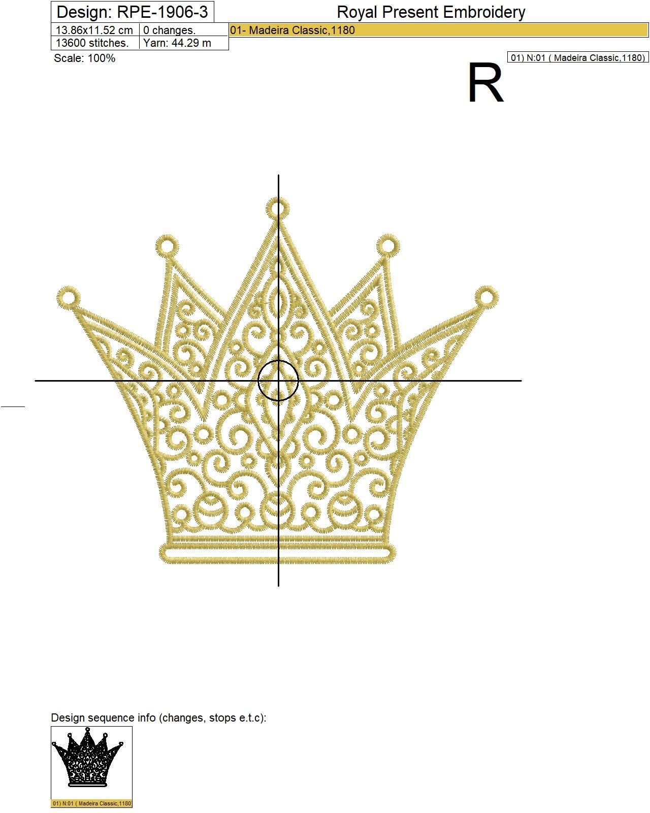 Crown with ornament Machine Embroidery Design - 4 sizes | Crown ...