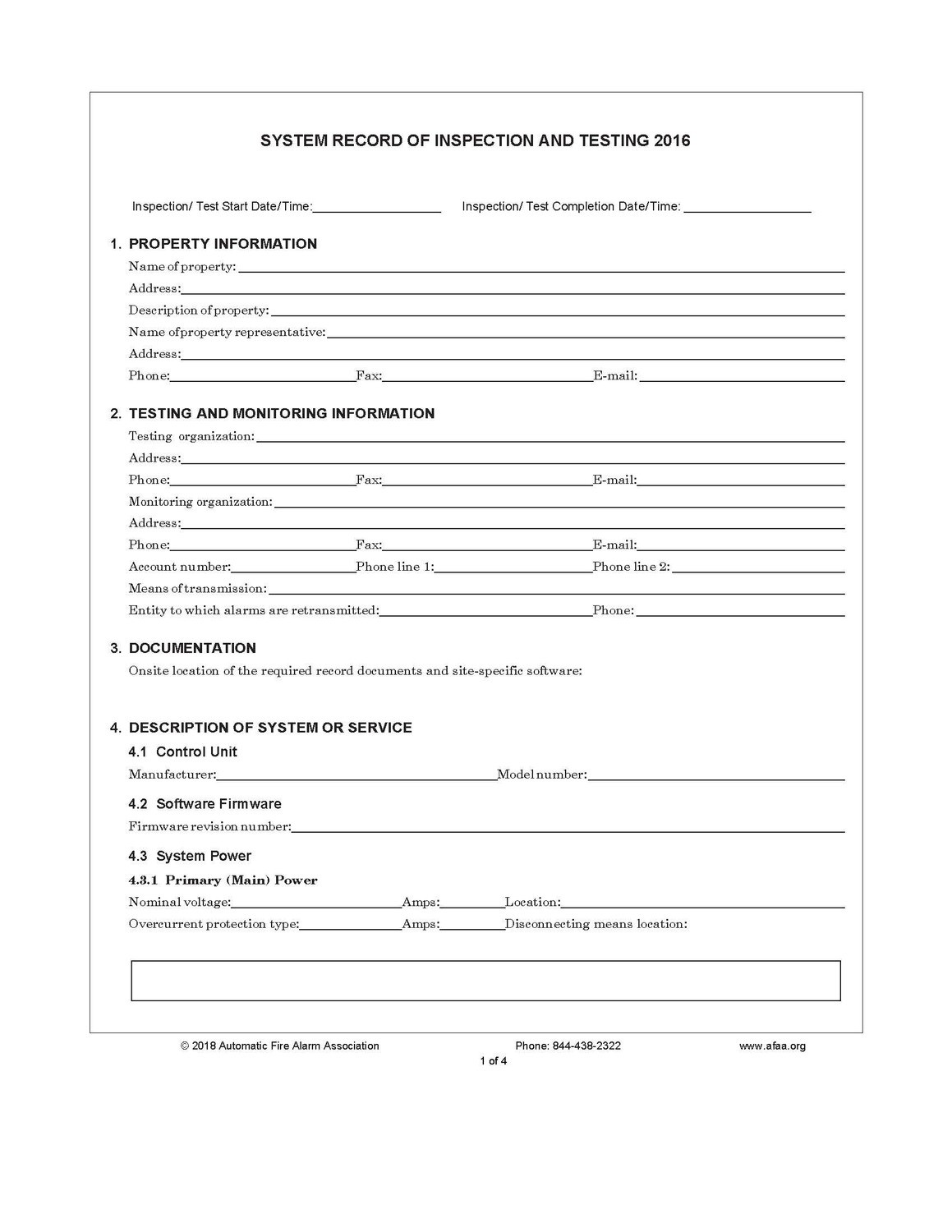 Fire Alarm Inspection and Testing Forms - 2016 Edition