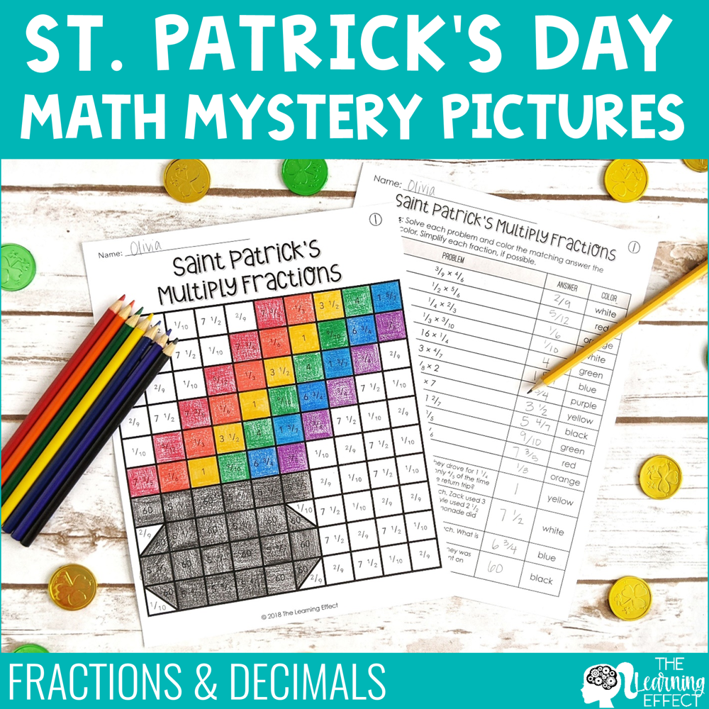 St. Patrick's Day Math Mystery Pictures [Fractions, Decimals] | The ...