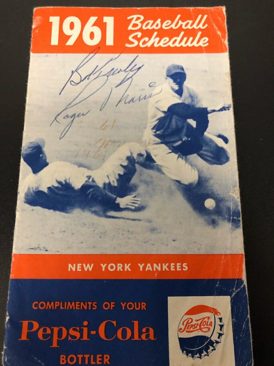 1961 Official NY Yankees schedule signed by Roger Maris JSA