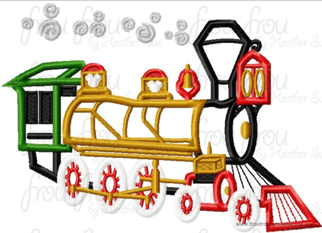 Dis World Land Steam Engine Train Machine Applique Embroidery Design ...