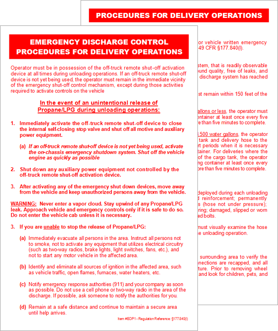 177.840(l) Emergency Discharge Control Procedures Card (for Propane/LPG)