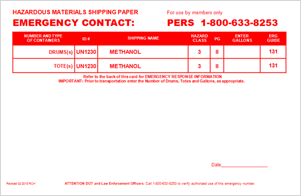 UN1230 Methanol (Drums and IBC's (Totes))